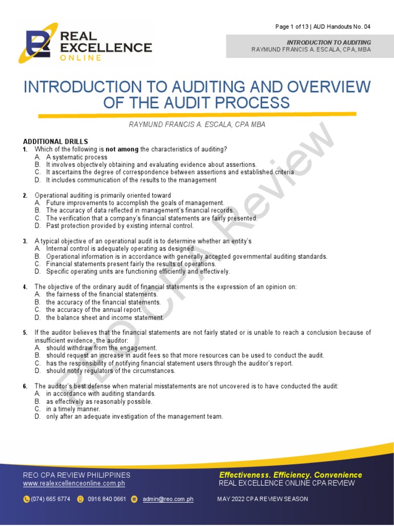04 Introduction To Auditing - Additional Drills | PDF | Audit ...