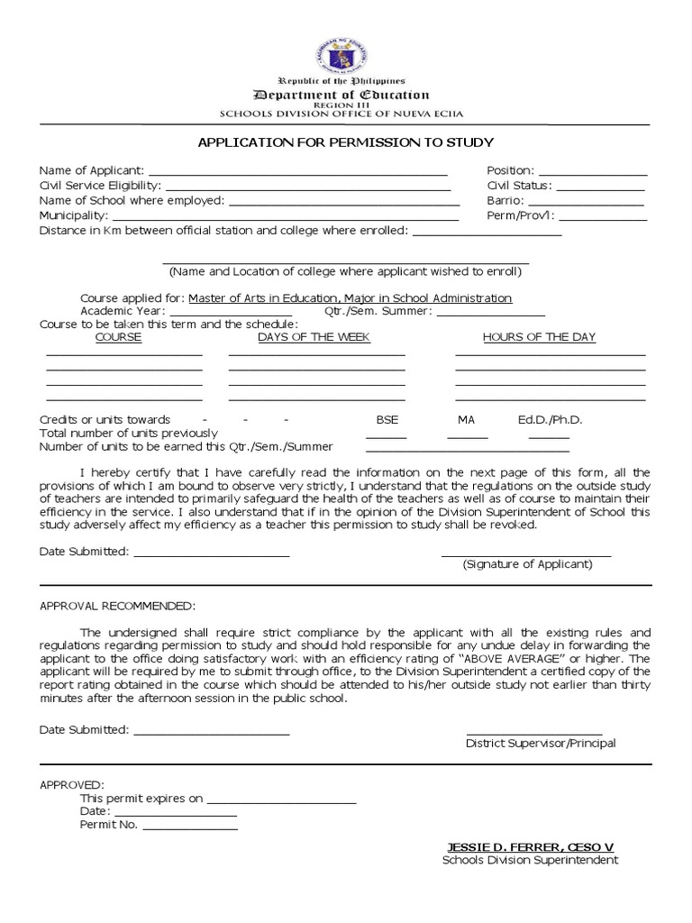 Teacher Study Permit Application | PDF | Teachers | College