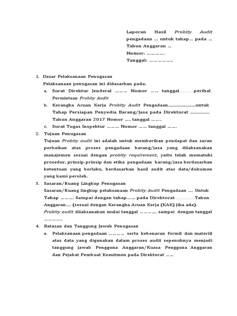Laporan Hasil Probity Audit Pengadaan | PDF | Bisnis