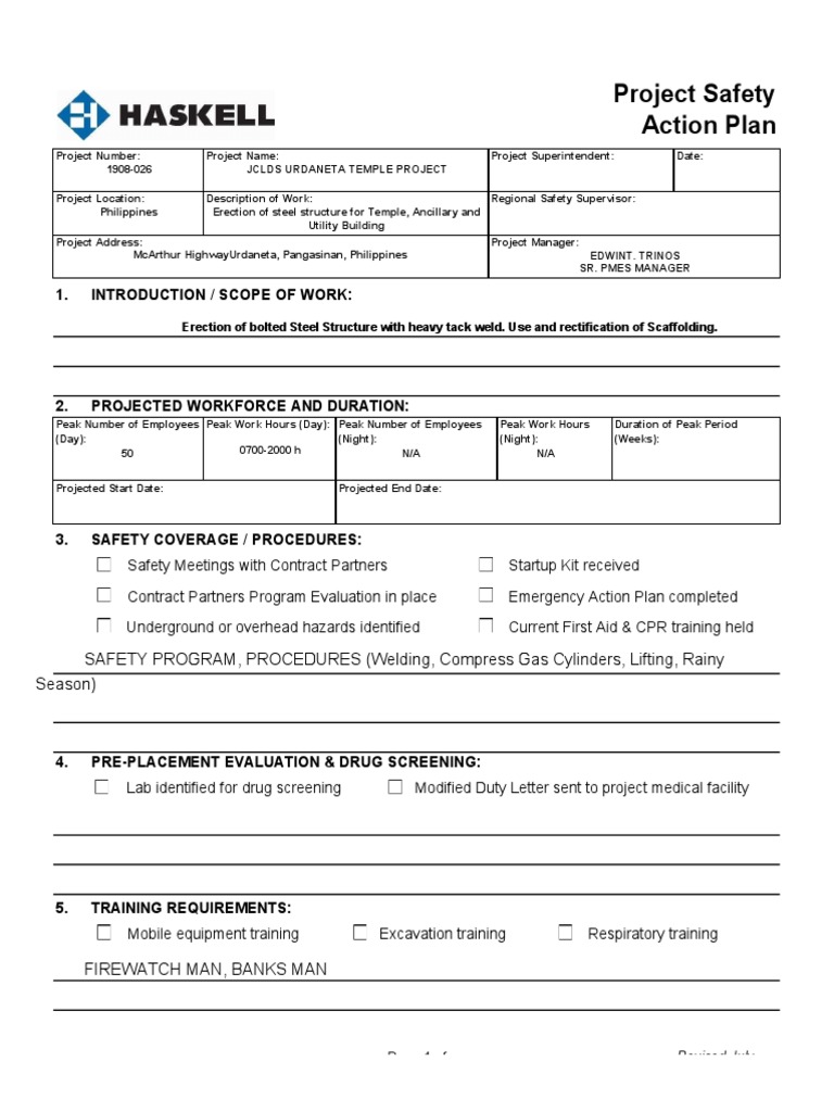 Project Safety Action Plan | PDF