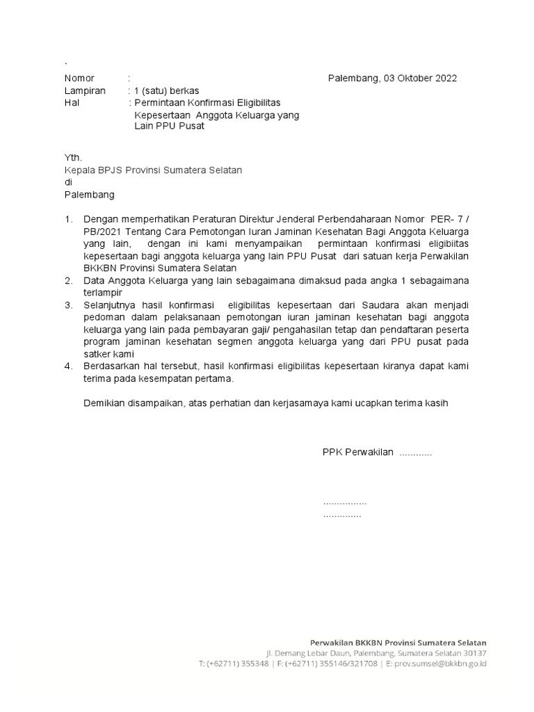 Permintaan Konfirmasi Eligibilitas BPJS | PDF | Finance & Money Management