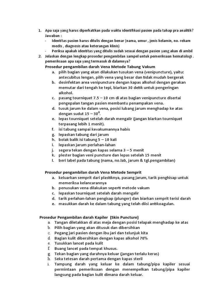 SOP Pra Analitik Laboratorium | PDF