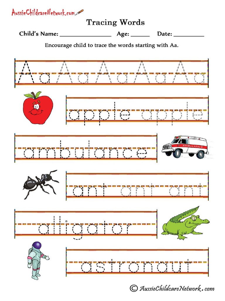 Tracing Words Aa | PDF