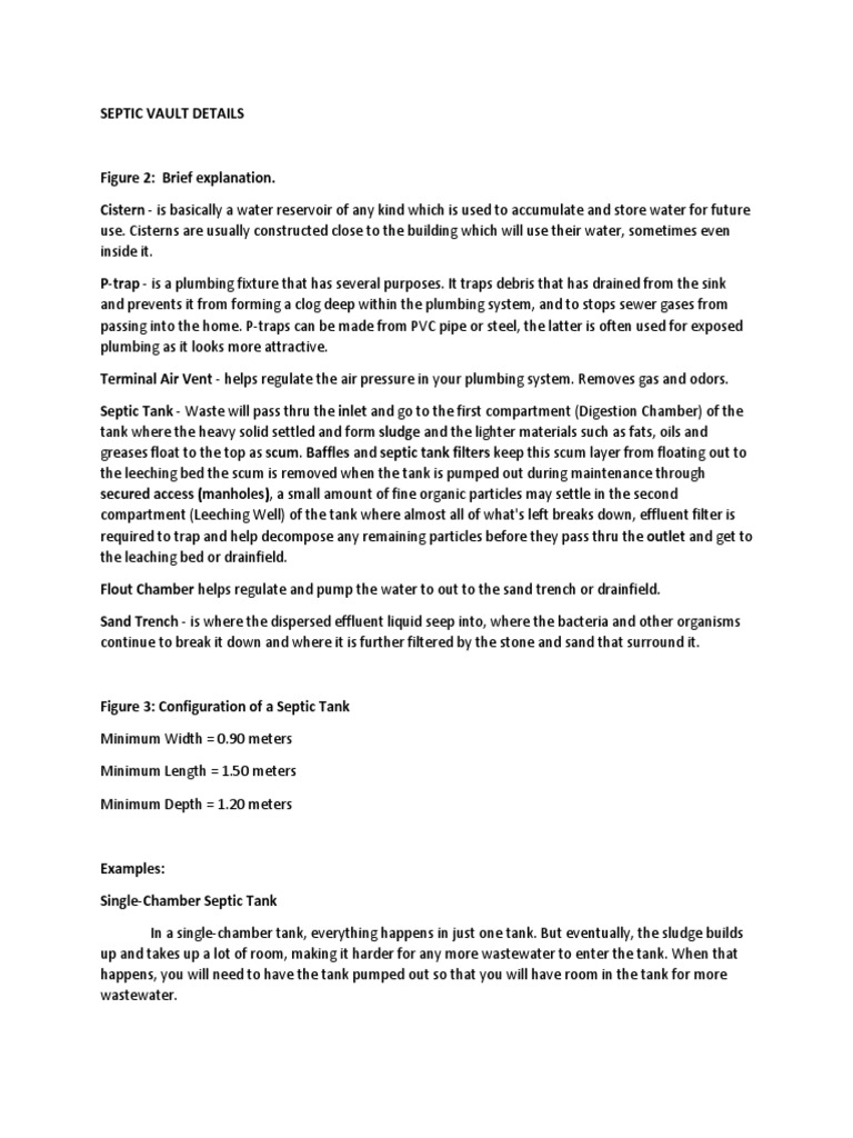 SEPTIC VAULT DETAILS (written report) | PDF | Septic Tank | Chemical ...