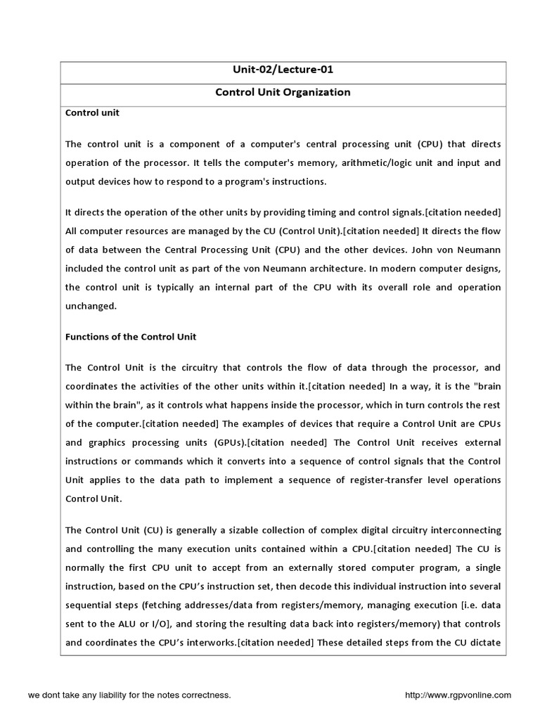 Notes Cso Unit 2 Pdf Central Processing Unit Computer Program