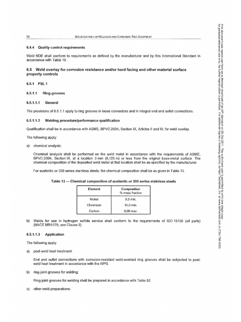 API 6A - Weld Overlay For Corrosion Resistance | PDF