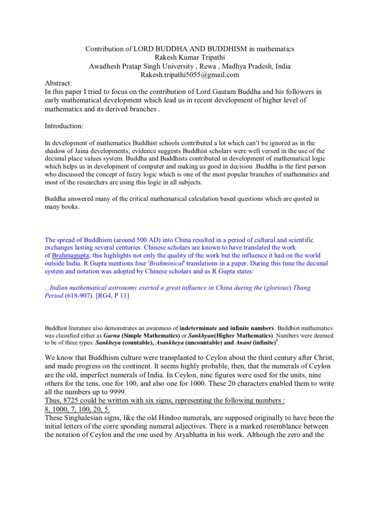 Contribution of LORD BUDDHA AND BUDDHISM in Mathematics | PDF ...