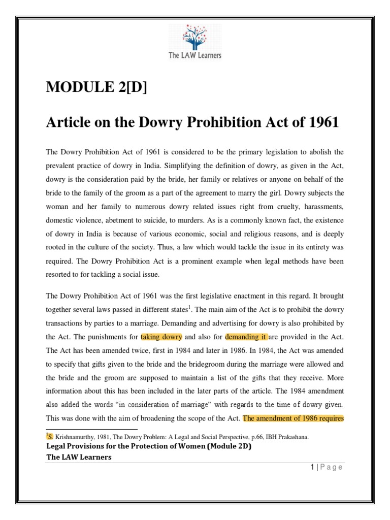 Module 2 (D) - Dowry Prohibition Act | PDF