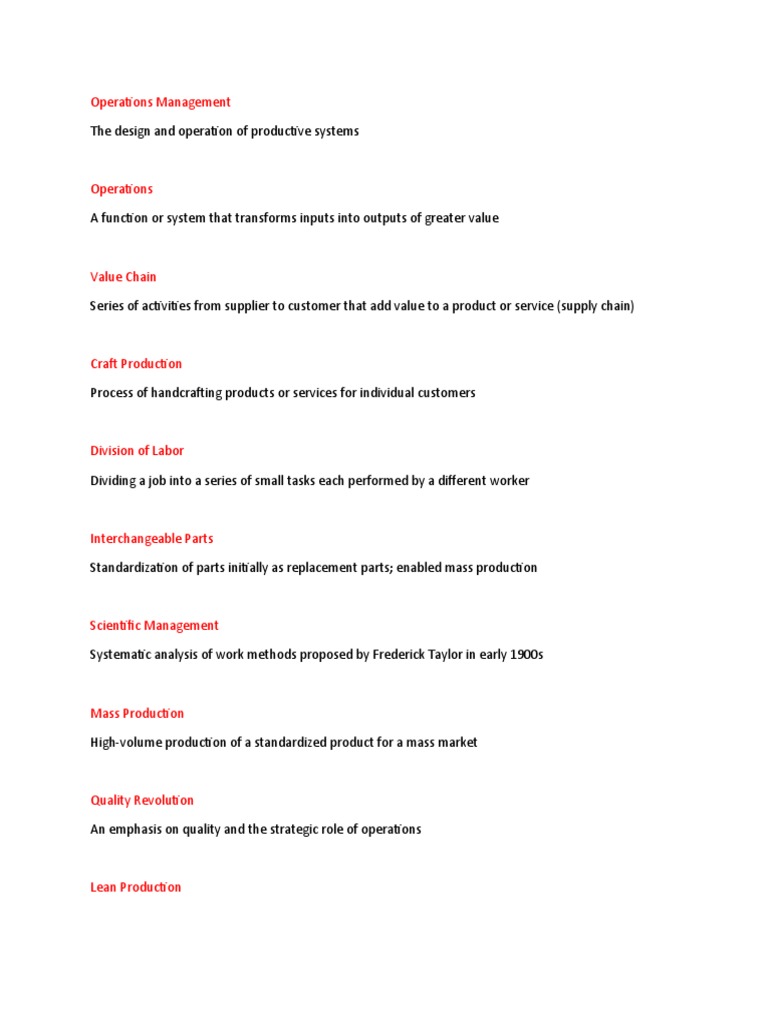 Operations Management REVIEWER | PDF | Supply Chain | Equity (Finance)