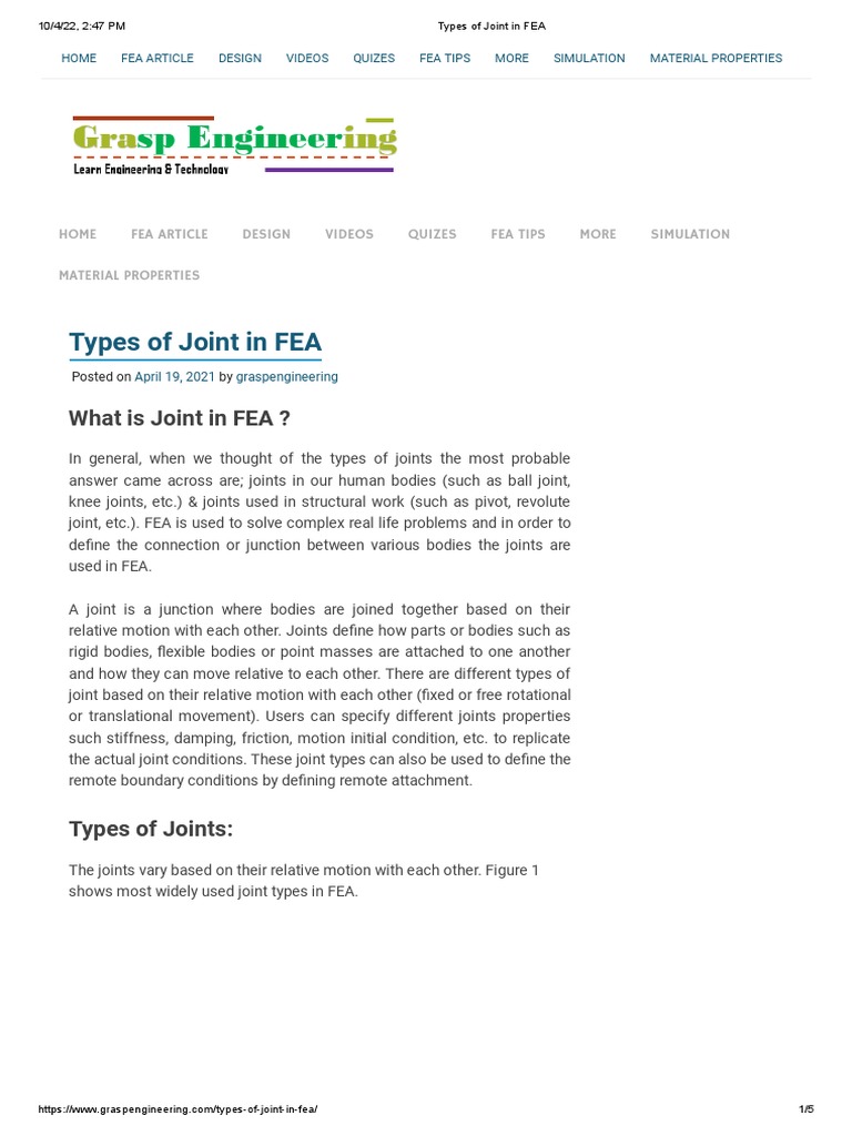 Types of Joint in FEA | PDF