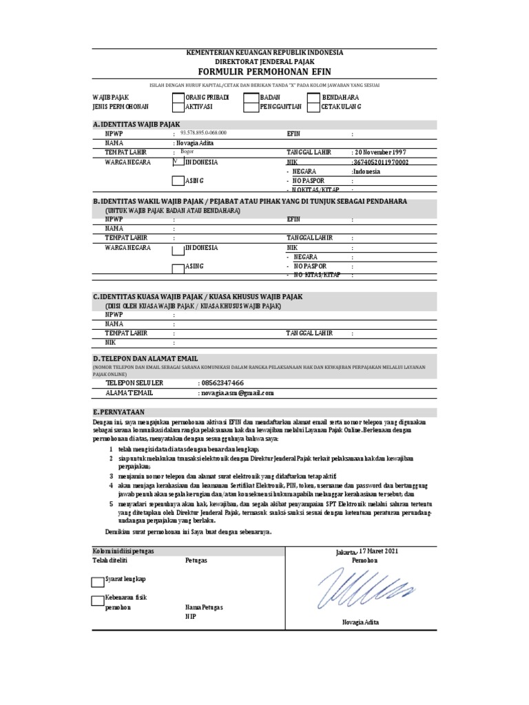 Formulir Permohonan EFIN | PDF