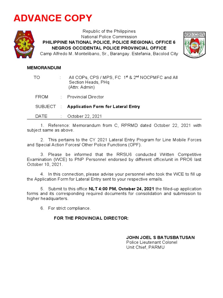 Application Form For Lateral Entry | PDF