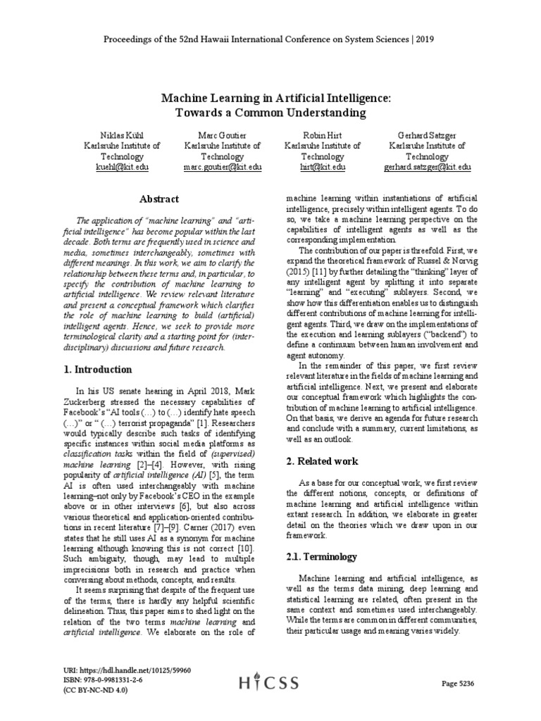 Machine Learning in Artificial Intelligence: Towards A Common Understanding | PDF | Artificial ...