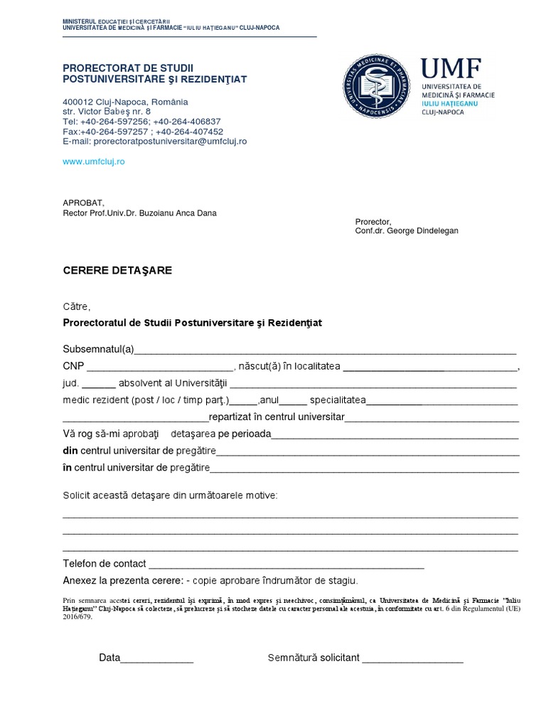 Cerere Detasare Rezidenti 2020 | PDF