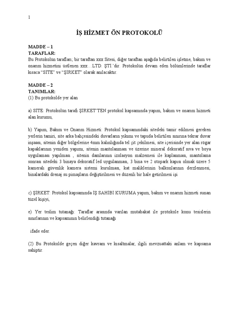 İŞ HİZMET ÖN PROTOKOLÜ XX | PDF