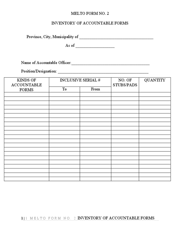 Melto Form No. 2 - Inventory of Accountable Forms | PDF