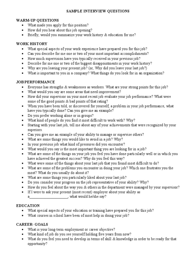 Sample Interview Questions | PDF