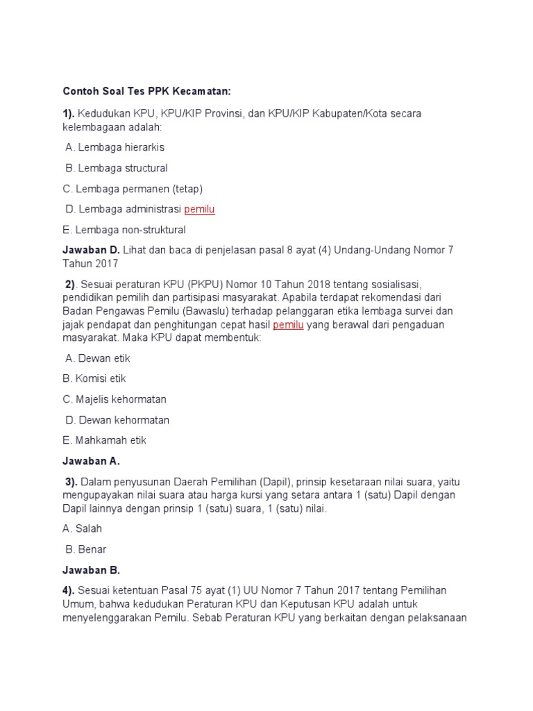 Contoh Soal Tes PPK Kecamatan | PDF