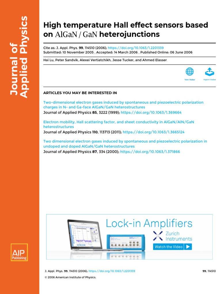 High Temperature Hall Effect Sensors Based On Heterojunctions | PDF ...