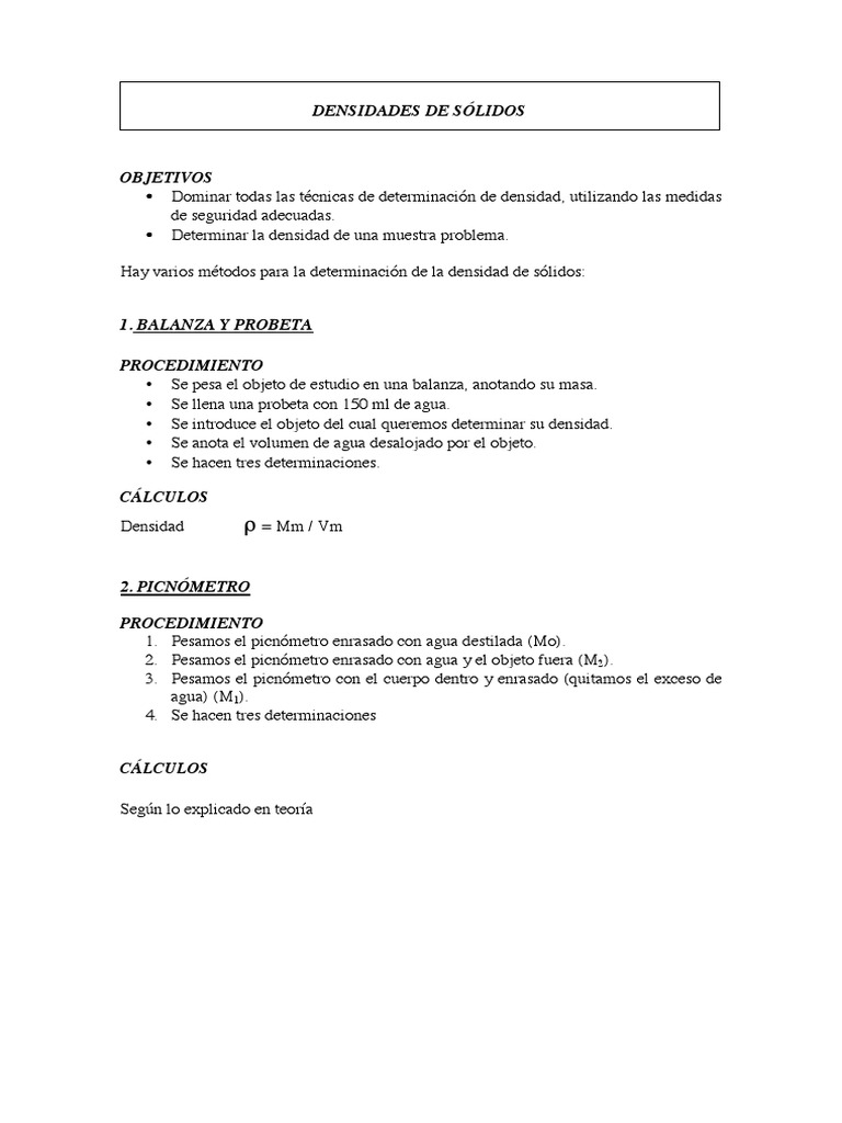 Densidad de Sólidos Picnómetro | PDF