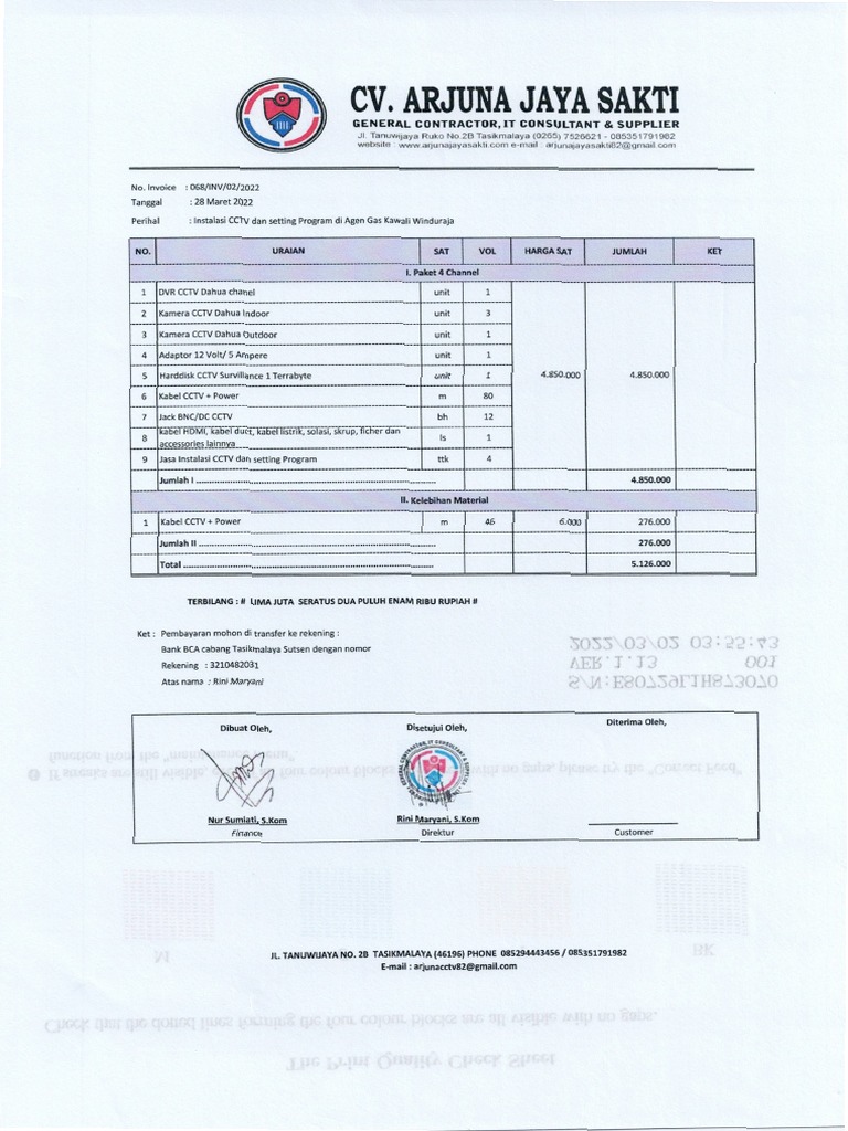 CV, Arjuna Jaya Sakti: General Contractor, It Consultant & Supplier | PDF