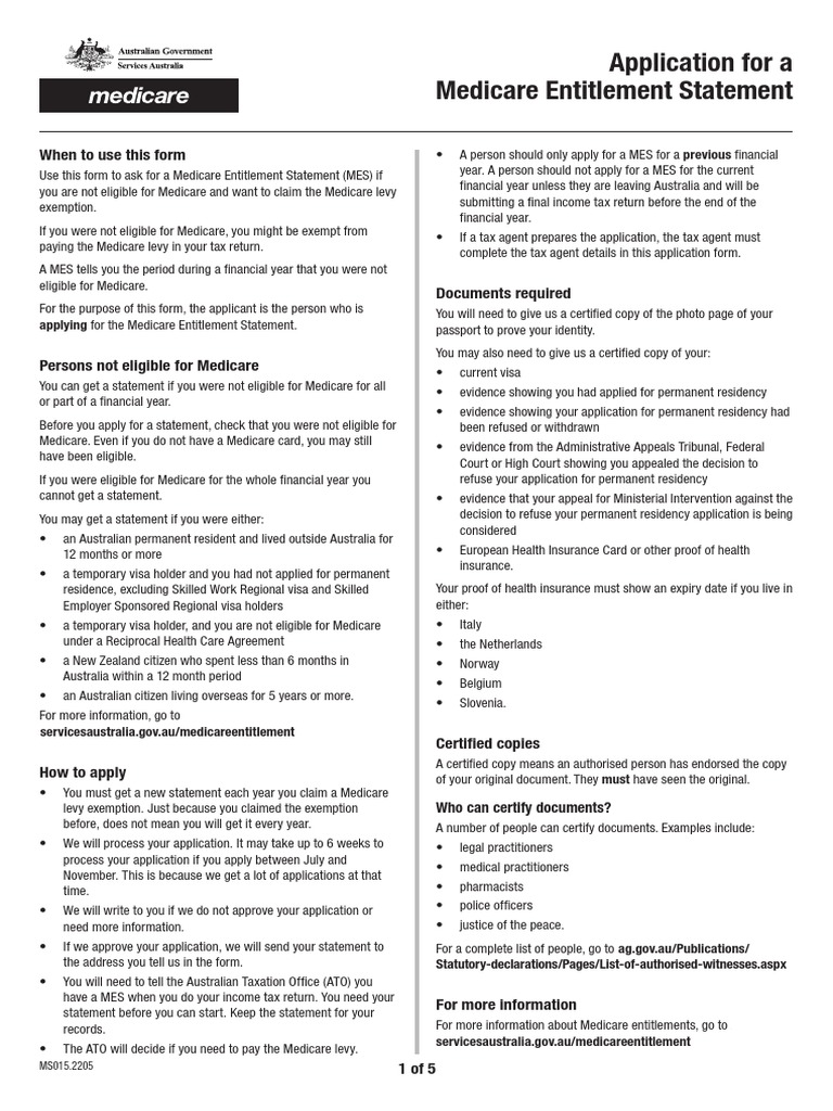 Application For A Medicare Entitlement Statement: When To Use This Form ...
