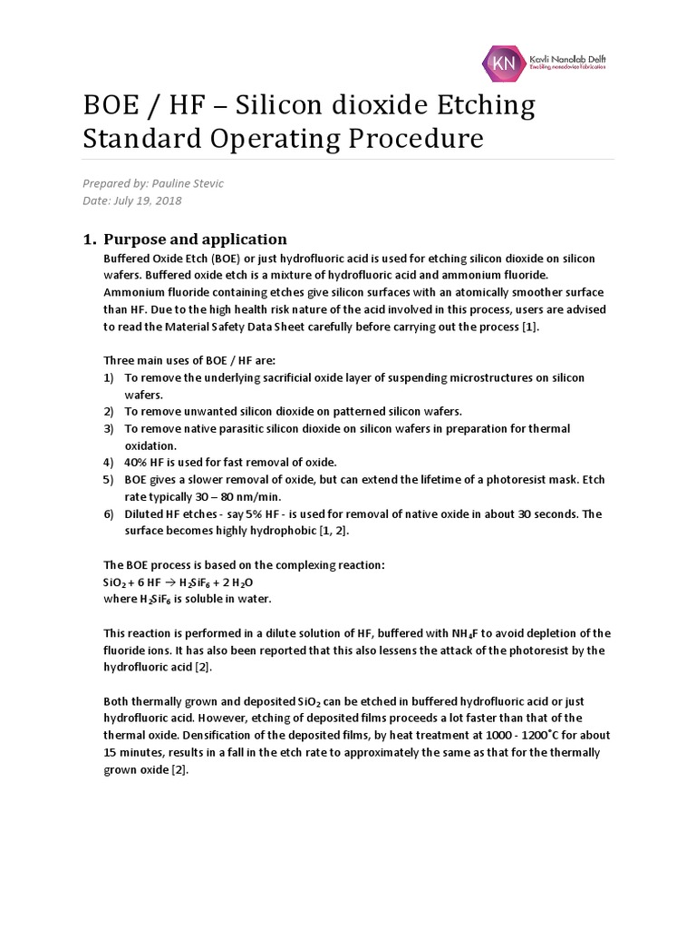 BOE-HF SOP Silicon Etching | PDF