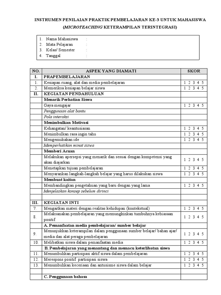 Instrumen Penilaian Micro Teaching | PDF