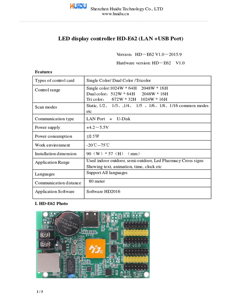 LED Display Controller HD-E62 (LAN +USB Port) : Features | PDF ...