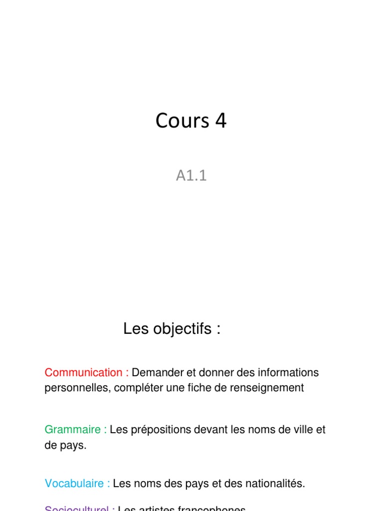 French Lesson Cours 4 | PDF