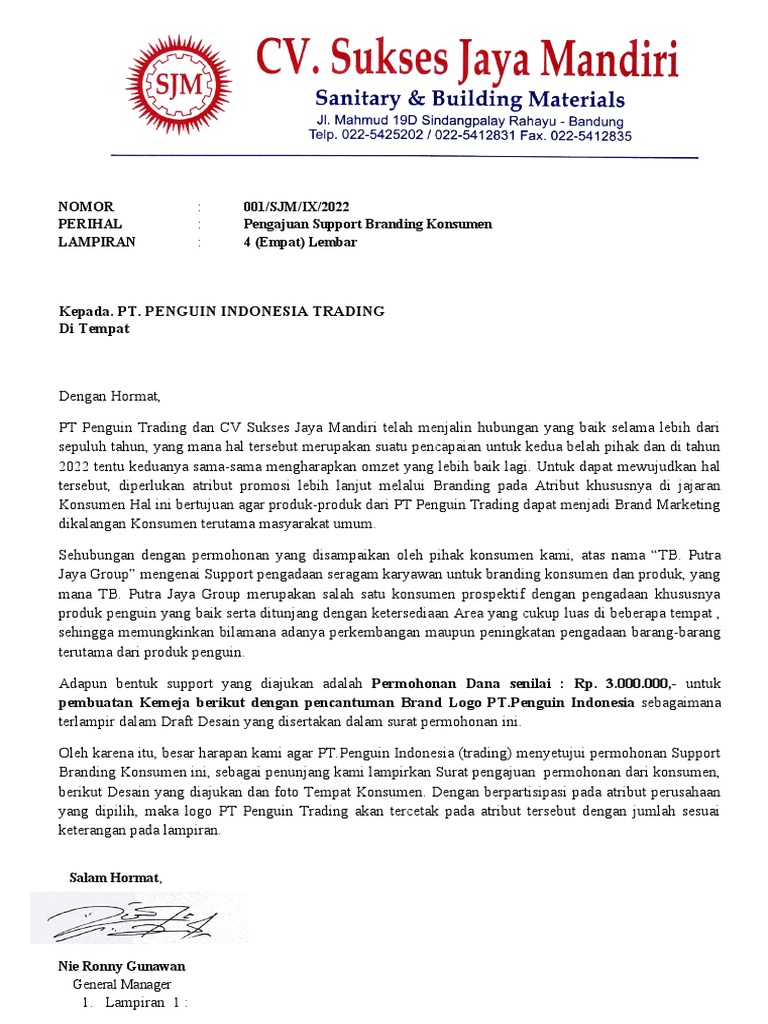 Surat Pengajuan Support Penguin | PDF