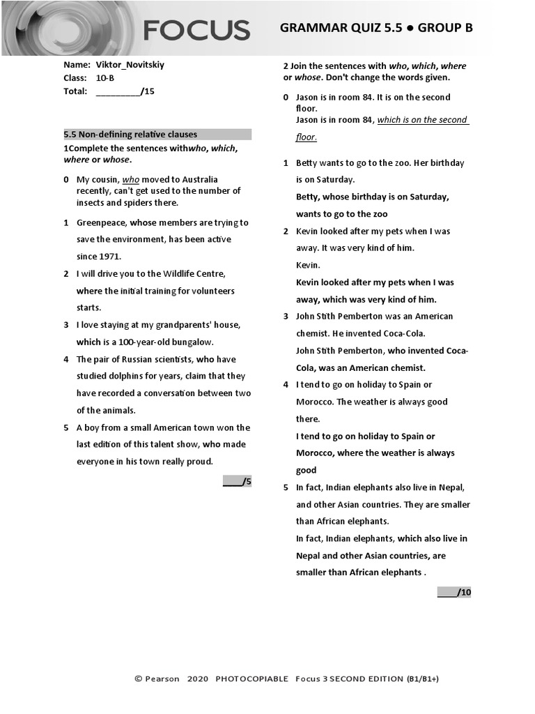 Focus3 2E Grammar Quiz Unit5 5 GroupB | PDF