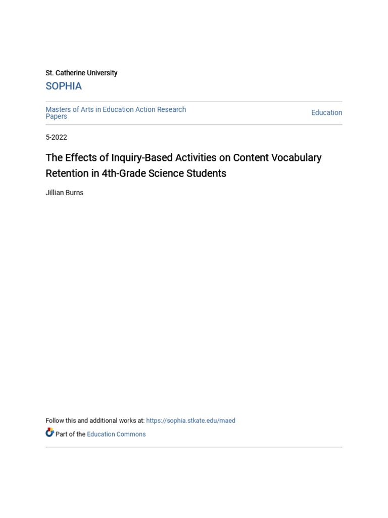 The Effects of Inquiry-Based Activities On Content Vocabulary Ret ...