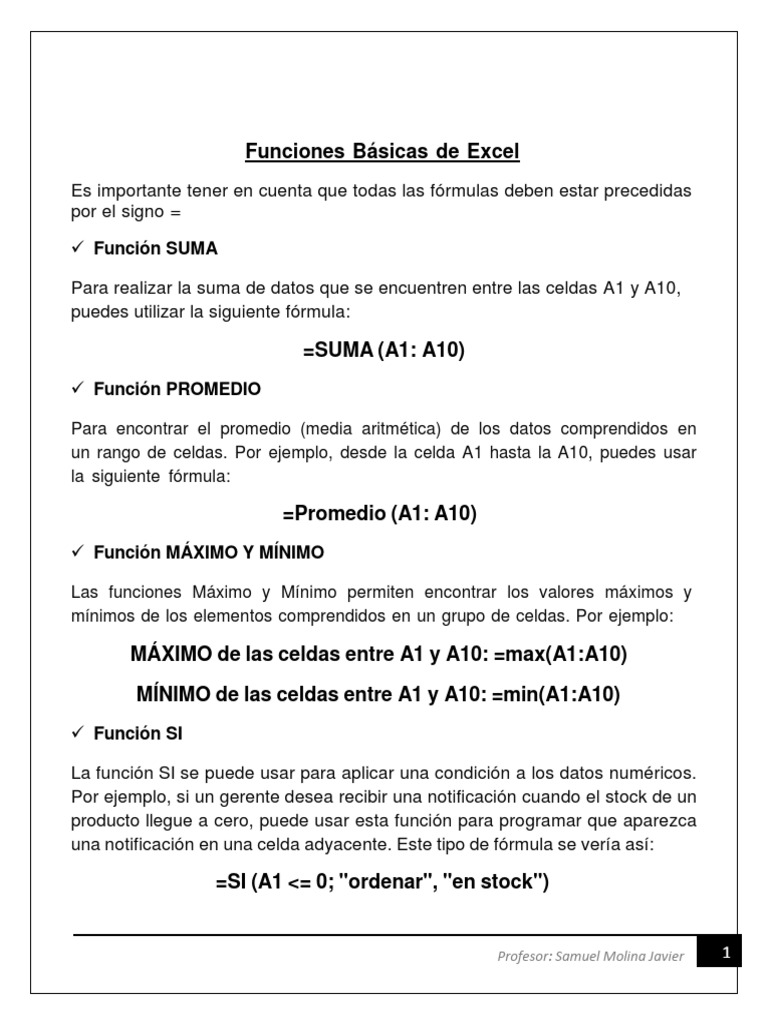 Funciones Basicas en Excel | PDF | Función (Matemáticas) | Microsoft Excel