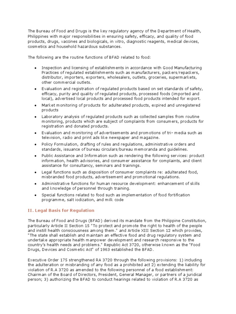 BFAD Regulations on Food Safety in Philippines | PDF | Foods | Food Safety