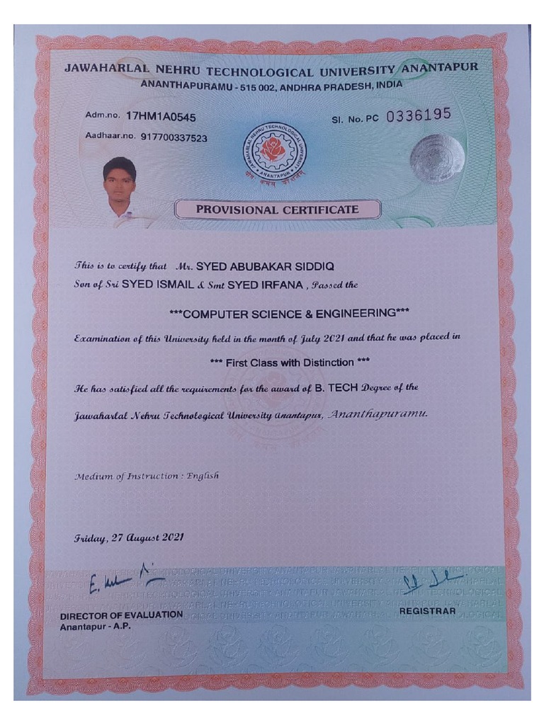 Provisional Certificate | PDF