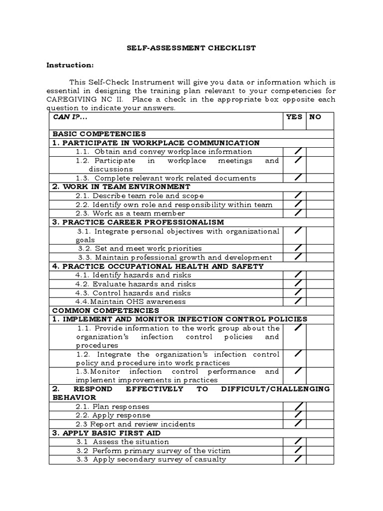 RLM-FORM-SELF-assessment Checklist | PDF | Occupational Safety And ...