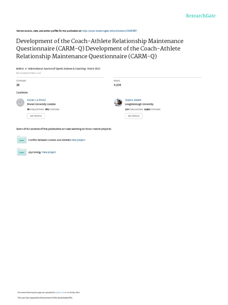 CARM QuestionnaireRhindJowett2012 | PDF | Validity (Statistics) | Factor Analysis