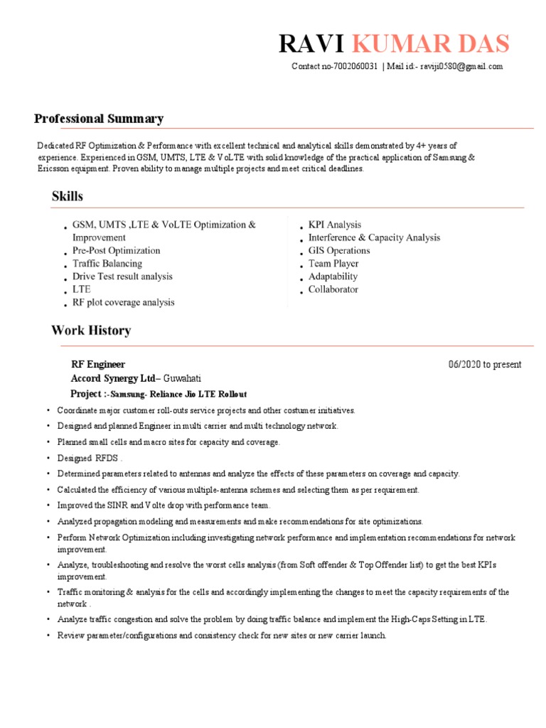Resume Ravi | PDF | Lte (Telecommunication) | Computer Network