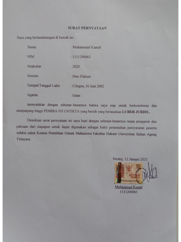 Surat Pernyataan Komitmen | PDF