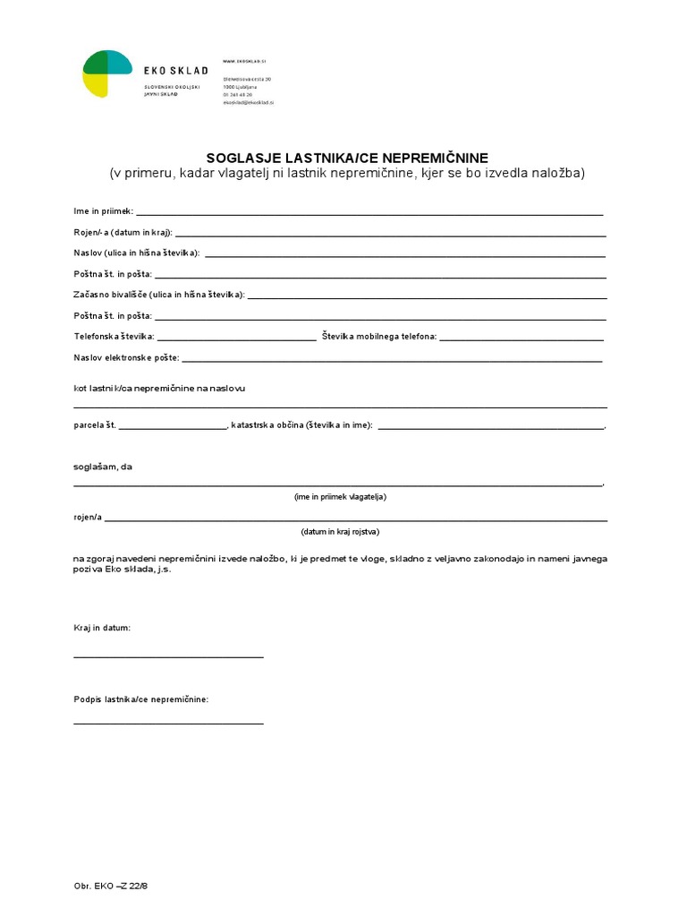 67OB22 - Soglasje Lastnika Nepremicnine | PDF