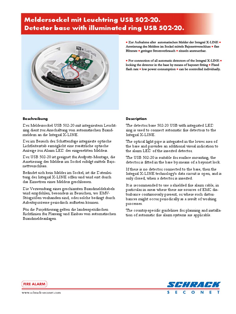 Meldersockel Mit Leuchtring USB 502-20. Detector Base With Illuminated Ring USB 502-20 | PDF