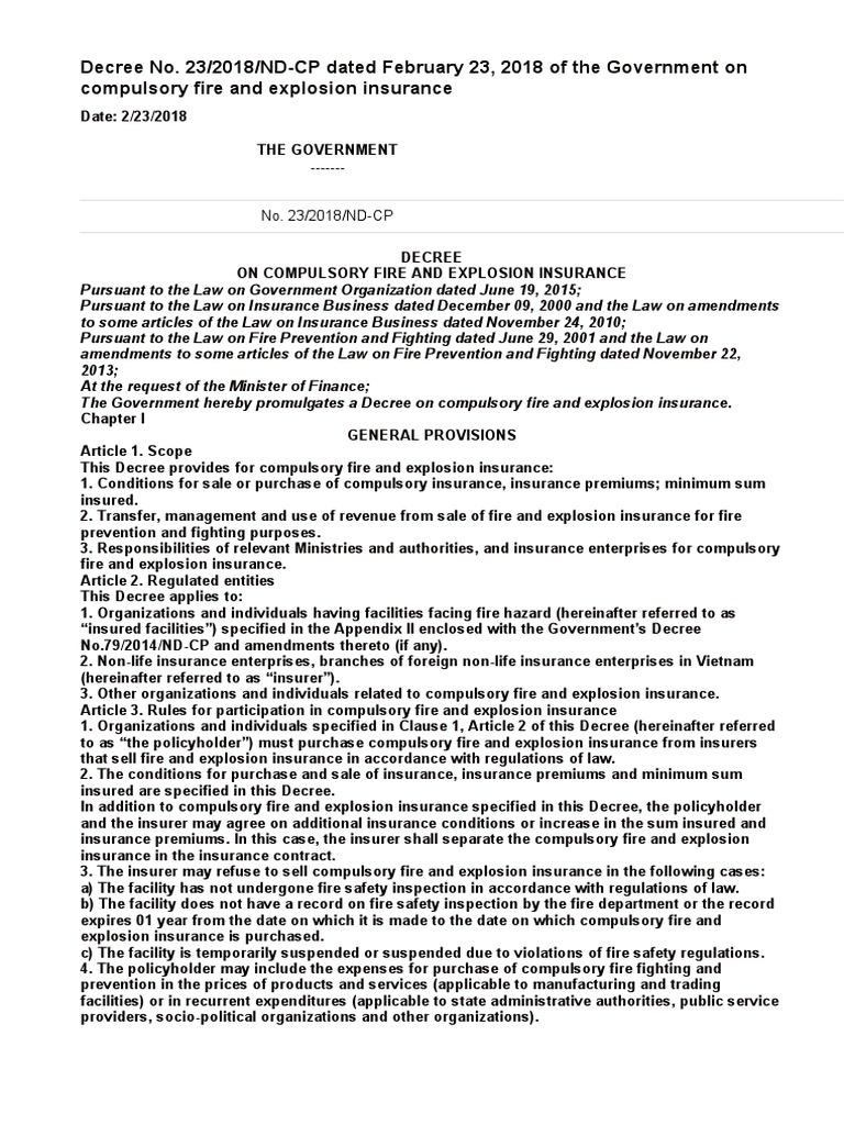 The Government On Compulsory Fire and Explosion Insurance | PDF ...