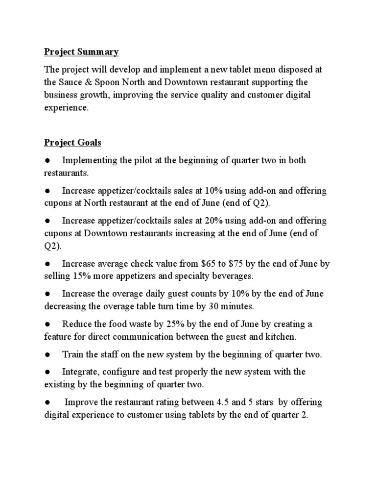 Peer-Graded Assignment Activity Create A Project Charter | PDF | Menu | Restaurants