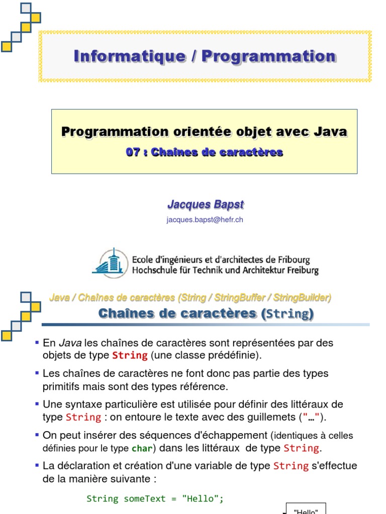 Chaînes de caractères en Java | PDF | Java (Langage de programmation ...