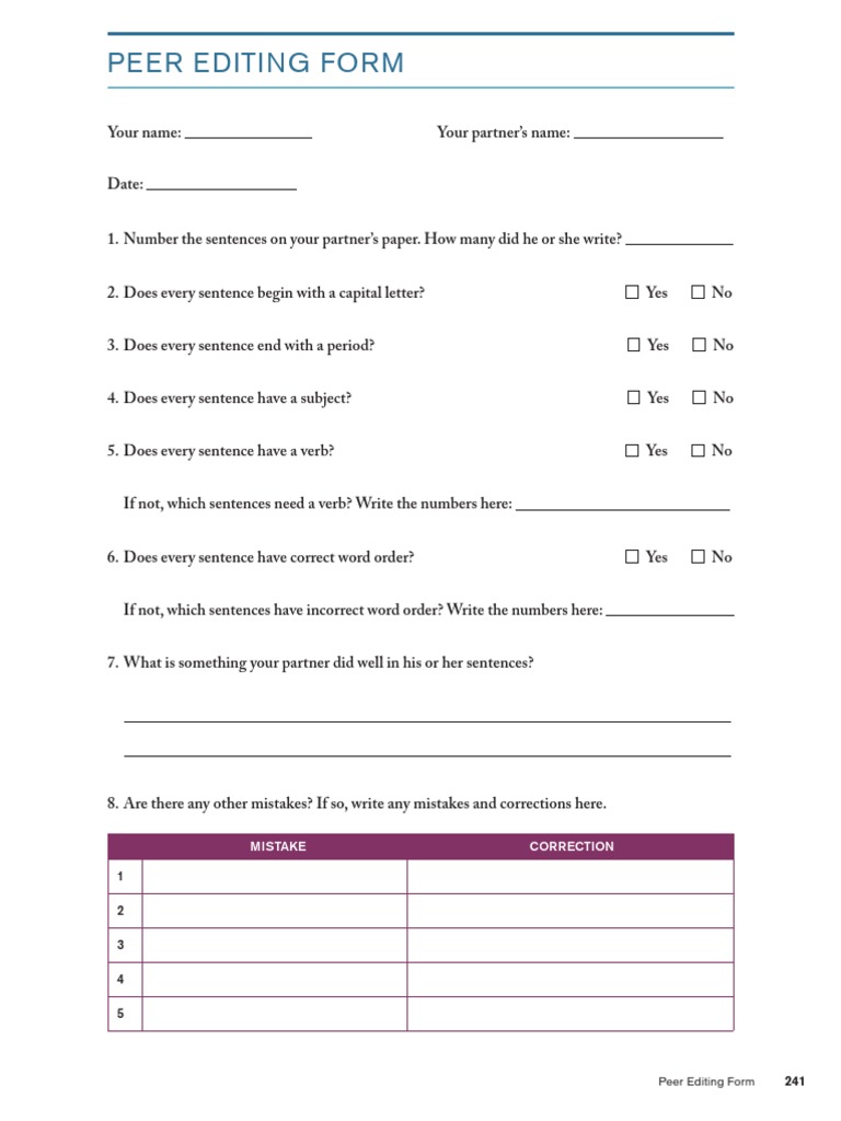 Peer Editing Form | PDF