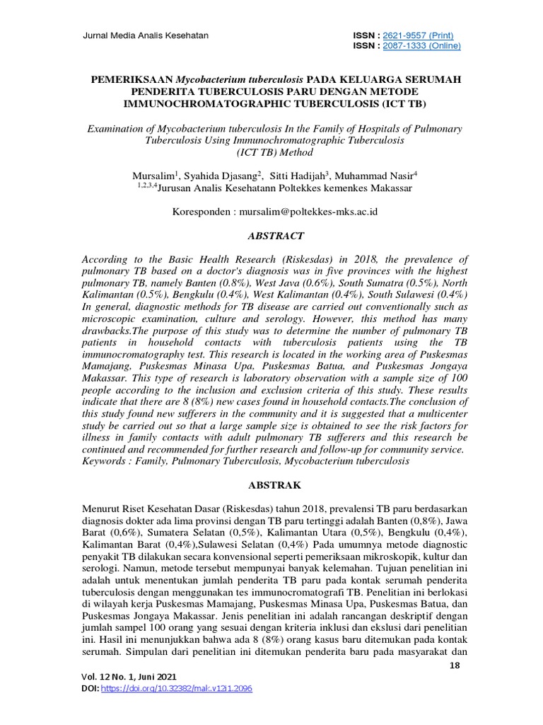 Jurnal Analis Kesehatan Pdf Tuberculosis Diseases And Disorders