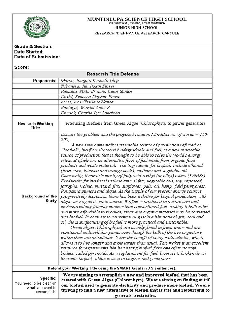 Research Title Defense 2 | PDF | Biofuel | Sustainable Technologies