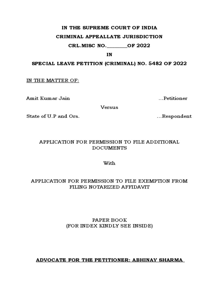Application to File Additional Documents | PDF | Supreme Court Of India ...