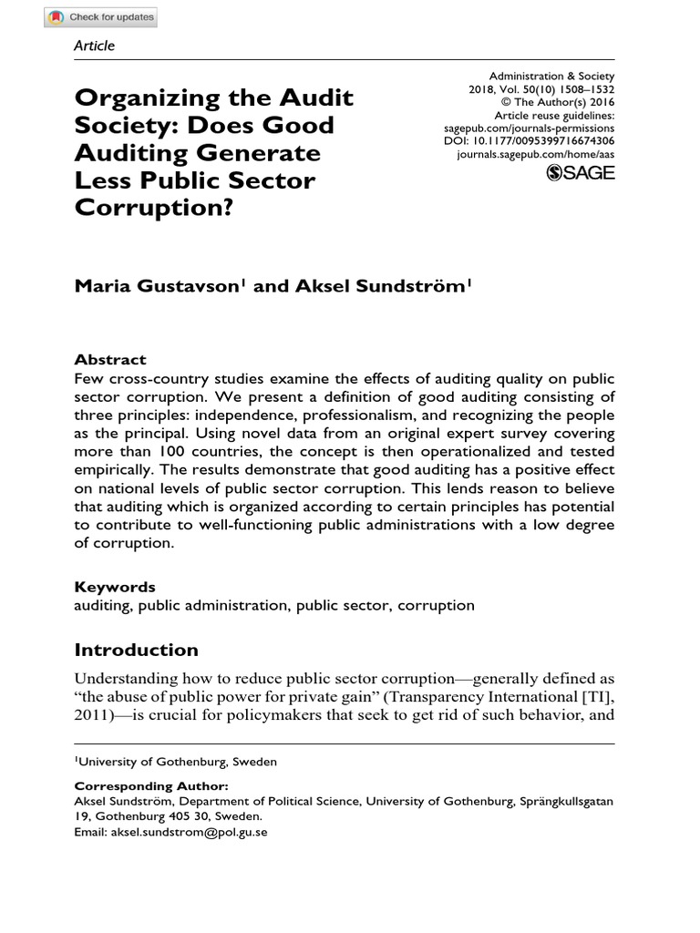 2018 - Gustavson - Sundstrom - Organizing The Audit Society - Does Good Auditing Generate Less ...